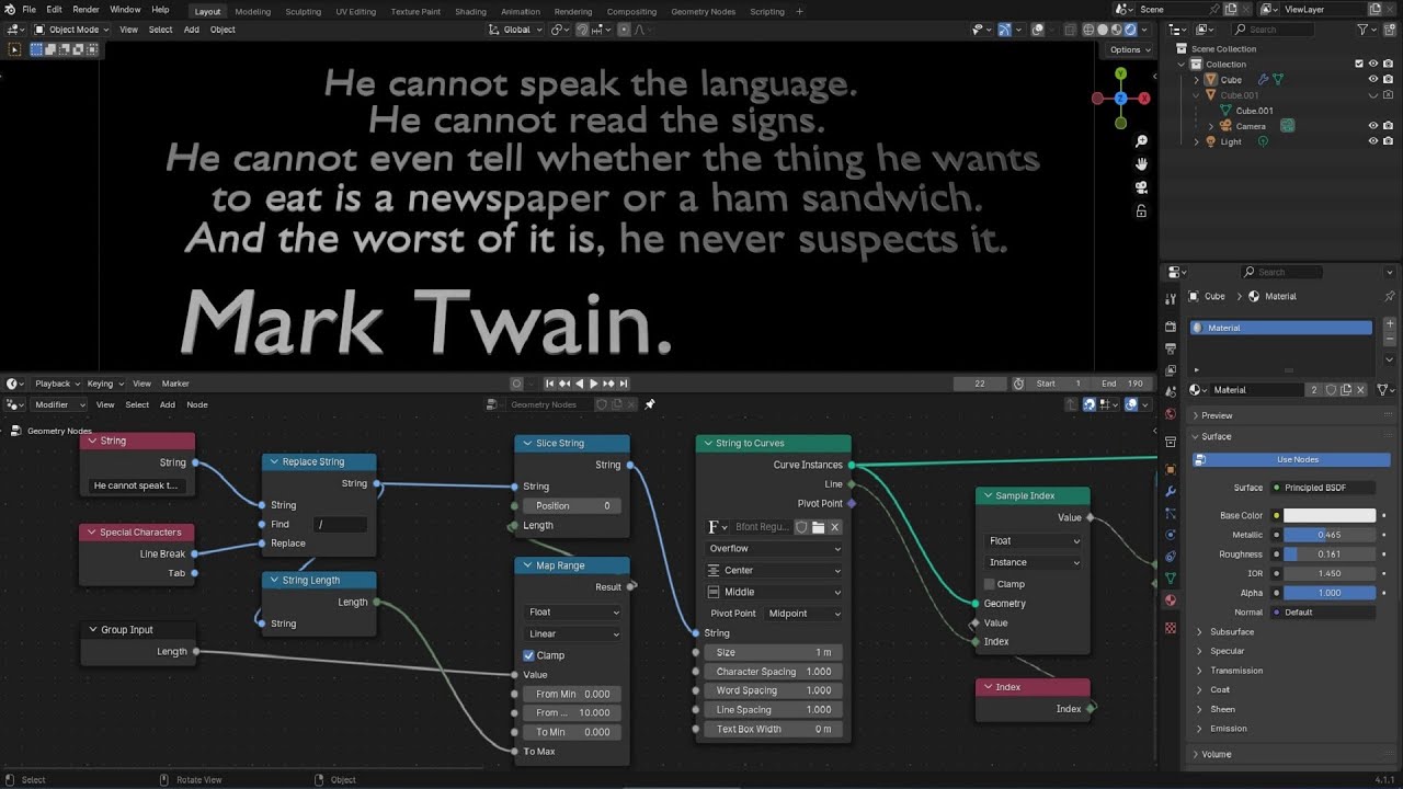 Multi line Text in 3 Minutes Blender Geometry Nodes - YouTube