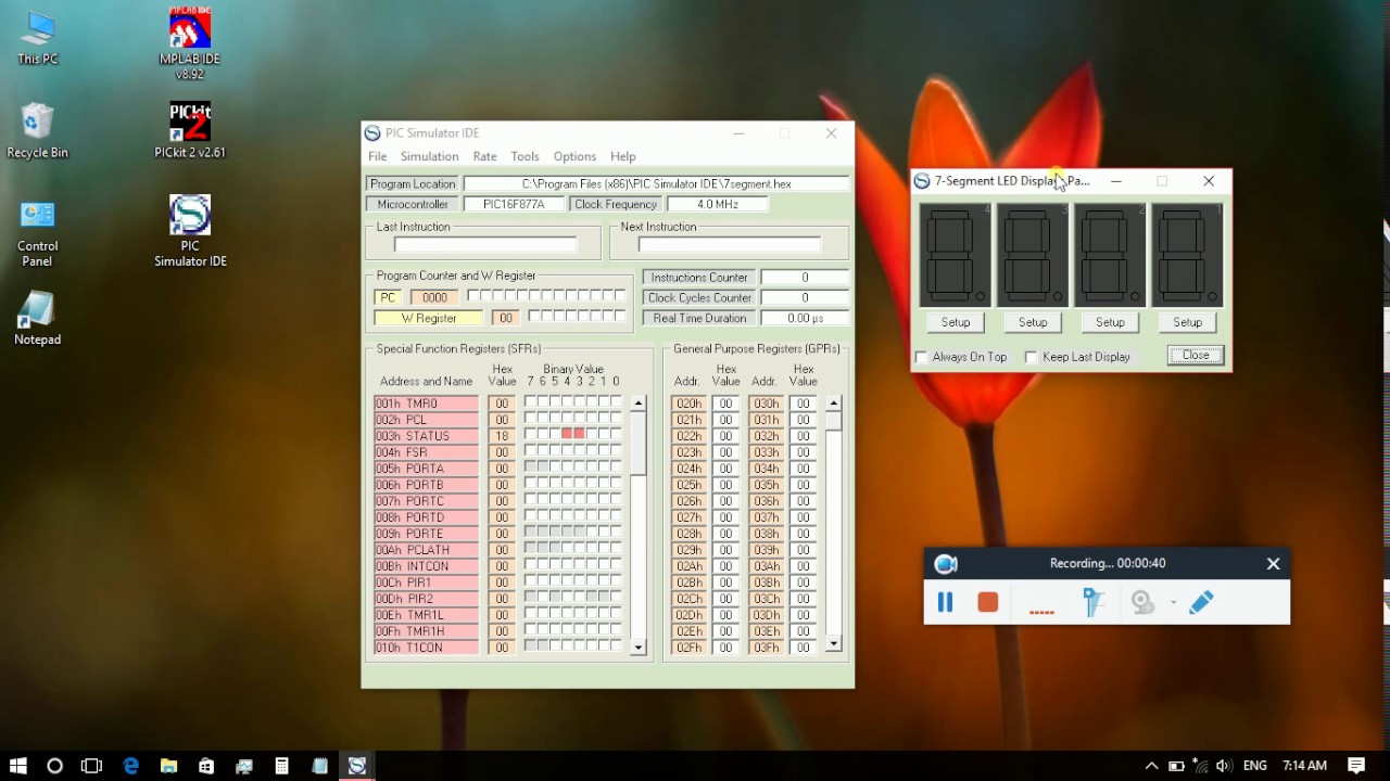 Demo 7 segment display PIC SIMULATOR IDE - YouTube