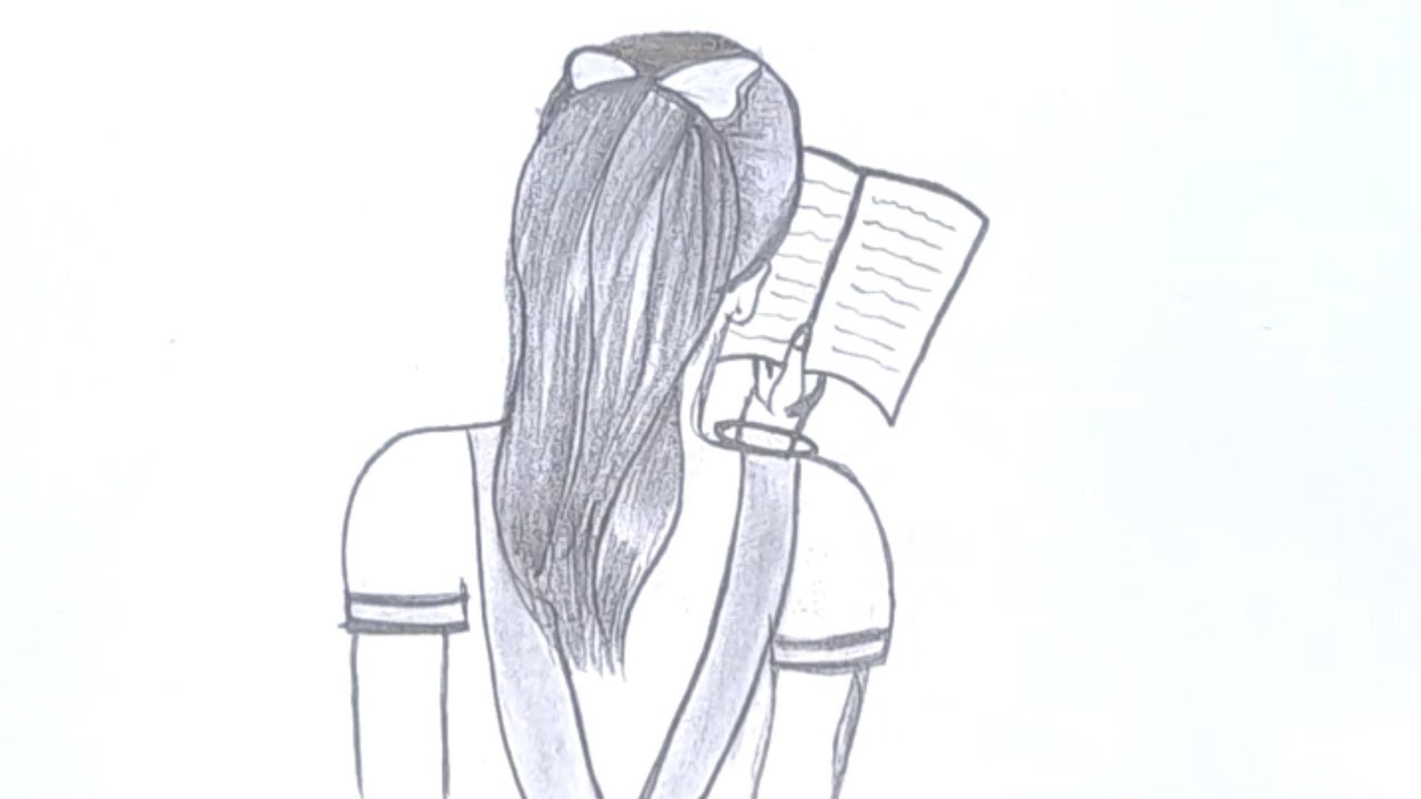 reading girl drawing easy | Studying girl sketch | How to draw a girl ...