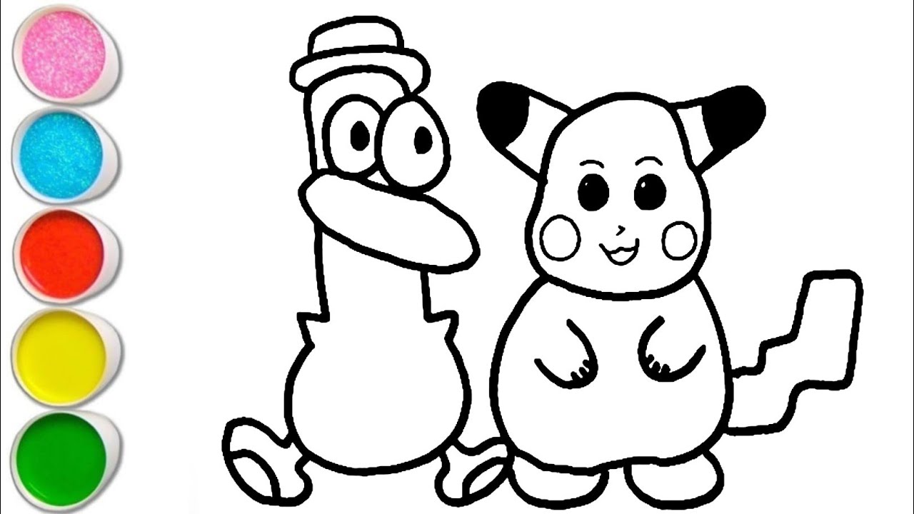 Cute Pikachu With Pato Drawing, Painting and Coloring For Kids and ...