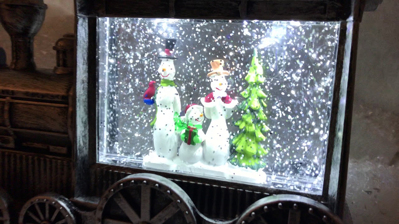Silver Train Water Spinner with Snowman Scene - YouTube