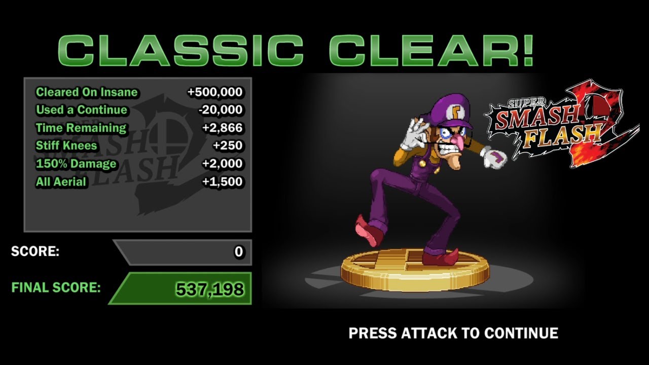 Super Smash Flash 2 Waluigi Classic Mode Gameplay - YouTube