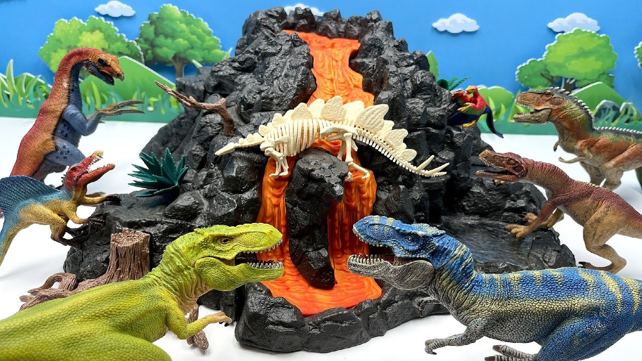 Dinosaurs In Volcano Island And Slime Lava! 2 Tyrannosaurus VS ...