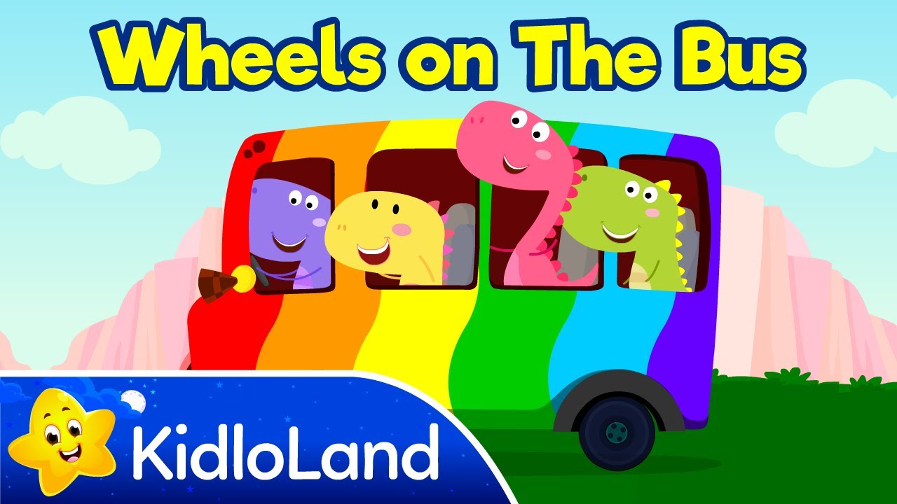 Wheels On The Bus | Dubby Dino | Rainbow Bus | Dinosaur Song for Kids ...