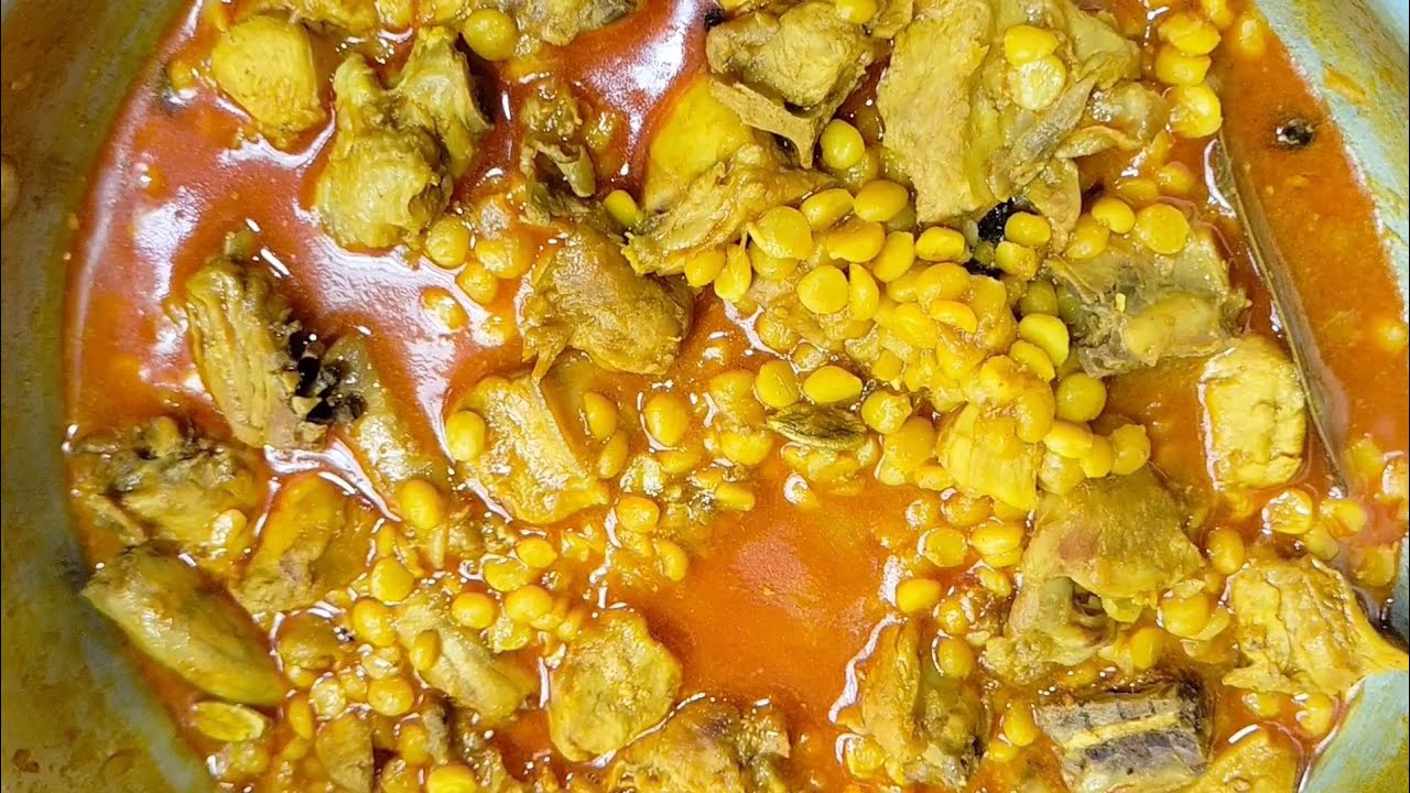 বুটের ডাল দিয়ে মুরগির মাংস ভুনা/booter dal diye chicken curry/booter ...