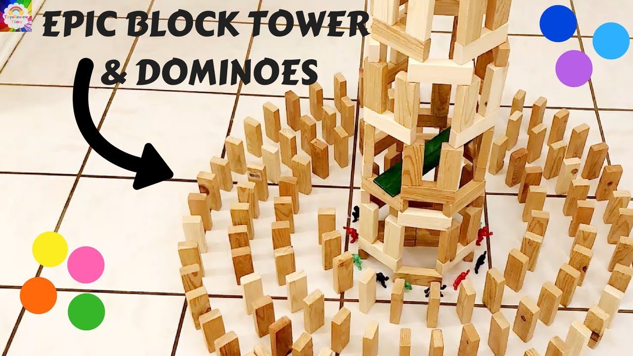 Block Tower Domino Knock Down with Super Heroes! - YouTube