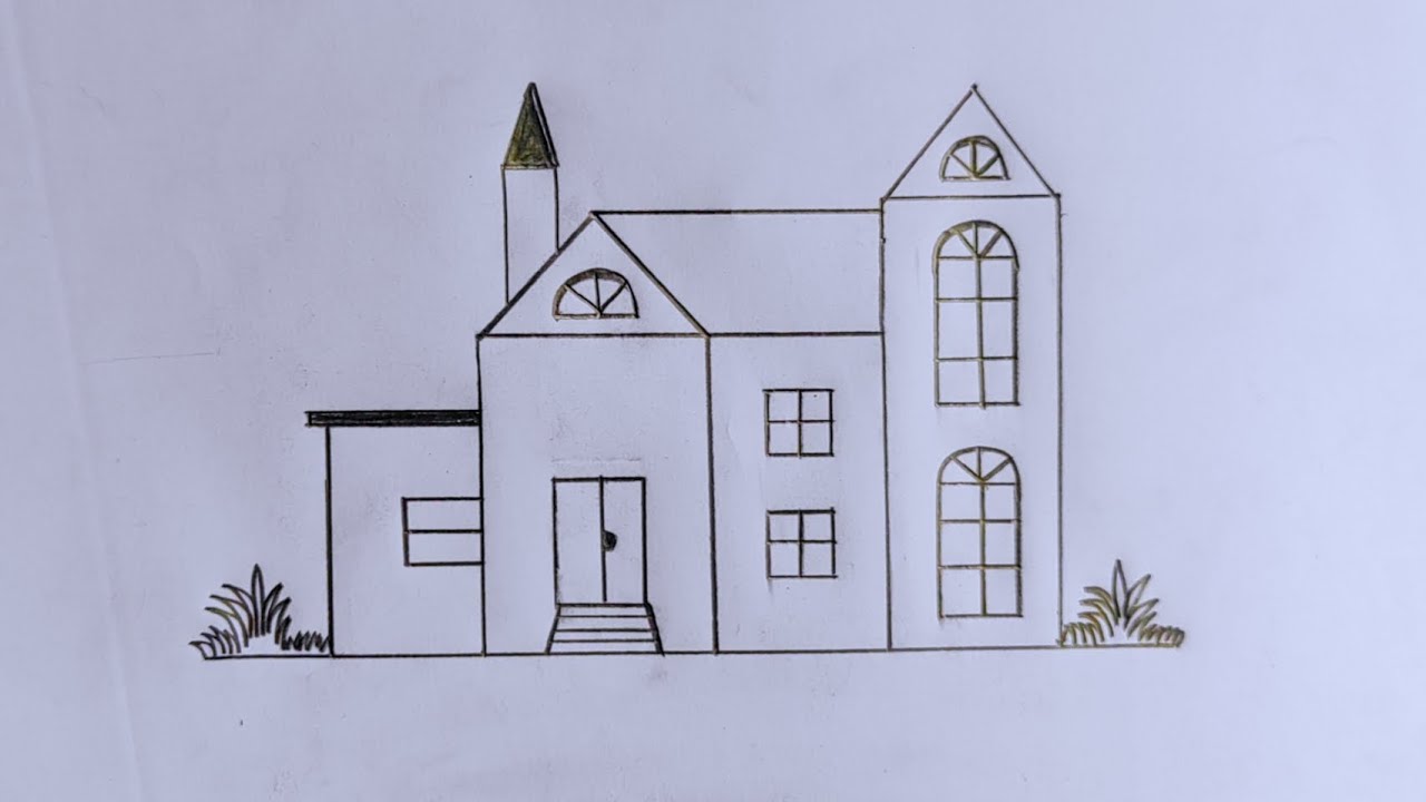 How to Draw My House Picture Drawing step by step || House Drawing ...