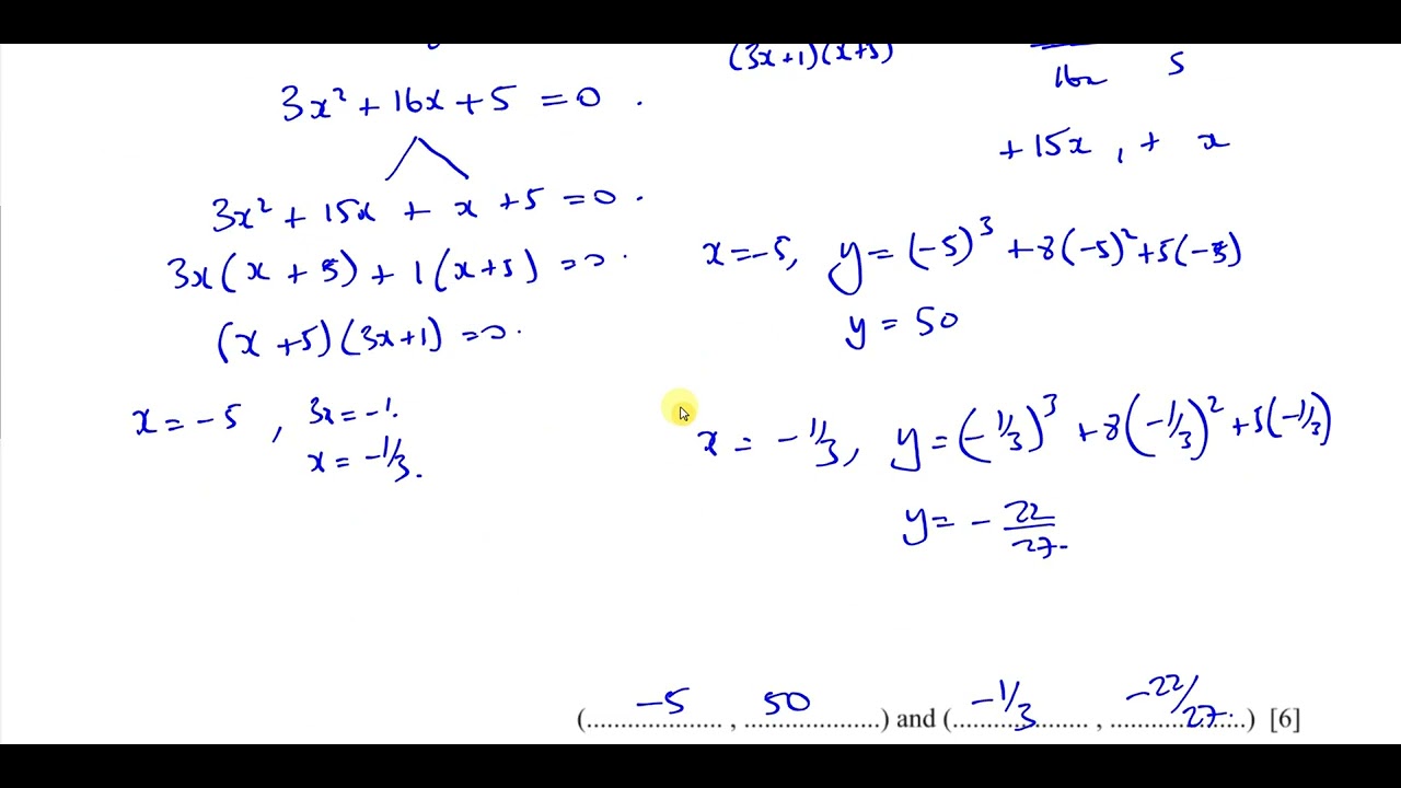 0580 41 M J 20 Igcse Paper 41 Q10 B Differentiation Turning Points
