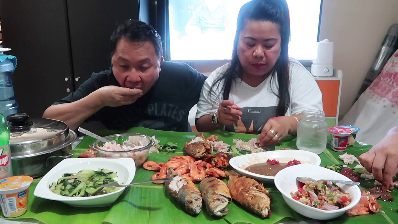 Mukbang Dinner Pritong isda + nilagang talong & okra + labanus insalada ...