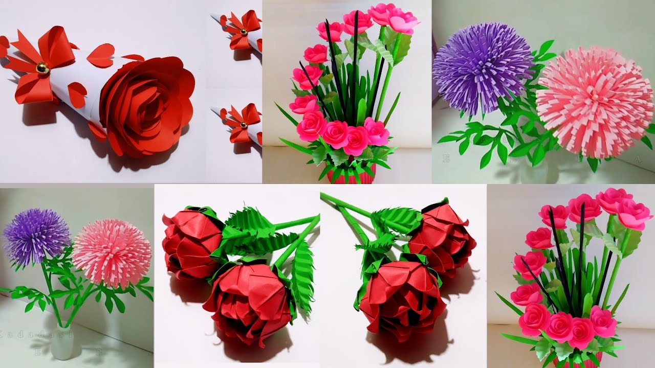 A4 nirmana / how to make beautiful paper flowers / kadadasi mal nirmana ...