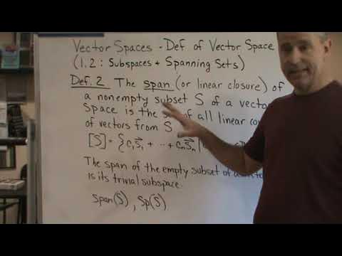 Linear Algebra Vector Spaces Definition of a Vector Space Subspaces and Spanning Sets Def2 - YouTube