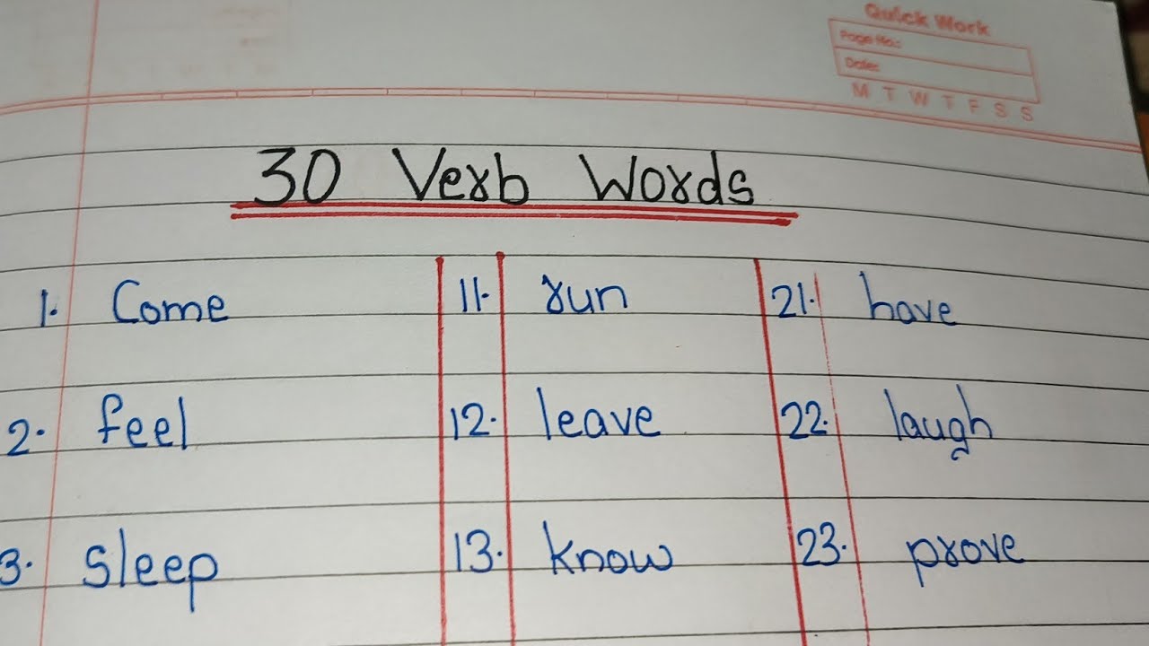 30 Verb Words | 10/20/30 Verbs in english | Examples of Verbs in ...