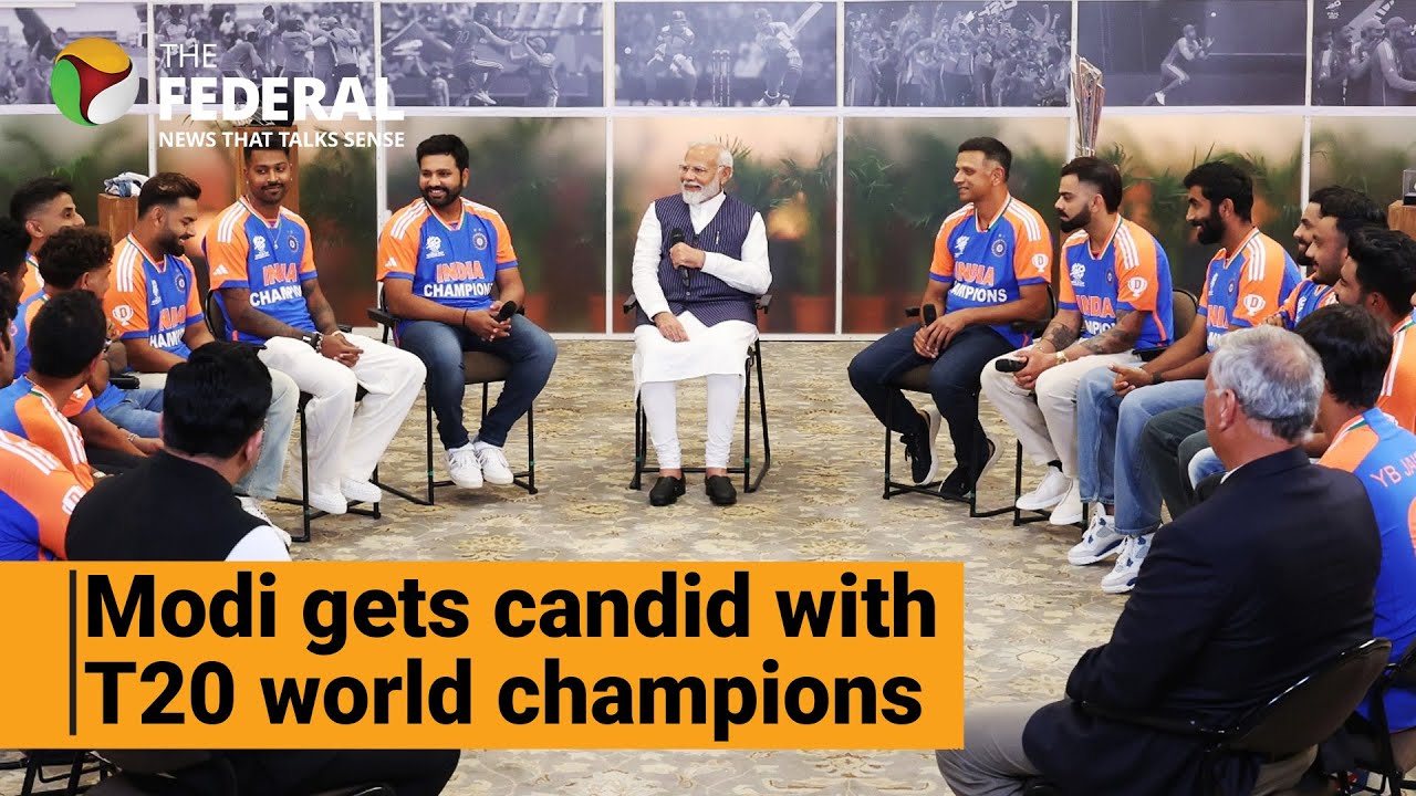 PM Modi's candid meet with T20 world champions ft. Dravid, Rohit ...