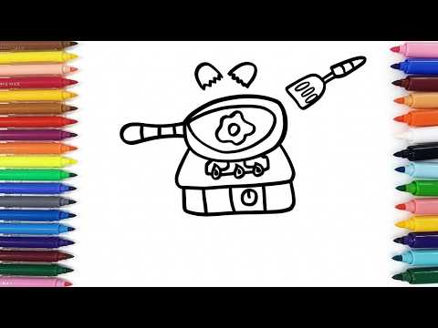 Easy Kitchen Set Drawing Tutorial | How to Draw Pan, Gas Stove & Egg Step by Step 🎨