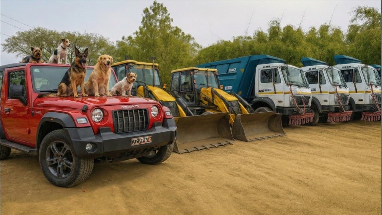 Tow New JCB 3dx Backhoe Machine , New Thar Car And New TATA Track 2618 ...