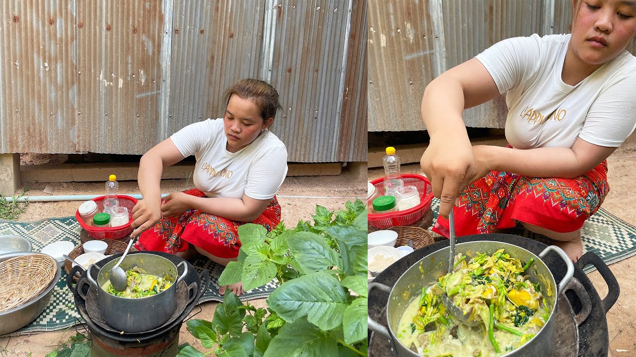 Cooking at countryside with vegetable grow around house - YouTube