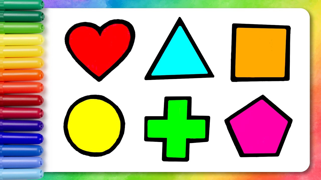 How To Draw Geometric Shapes And Heart ️🟡🟩 | Learning Kids Drawings ...