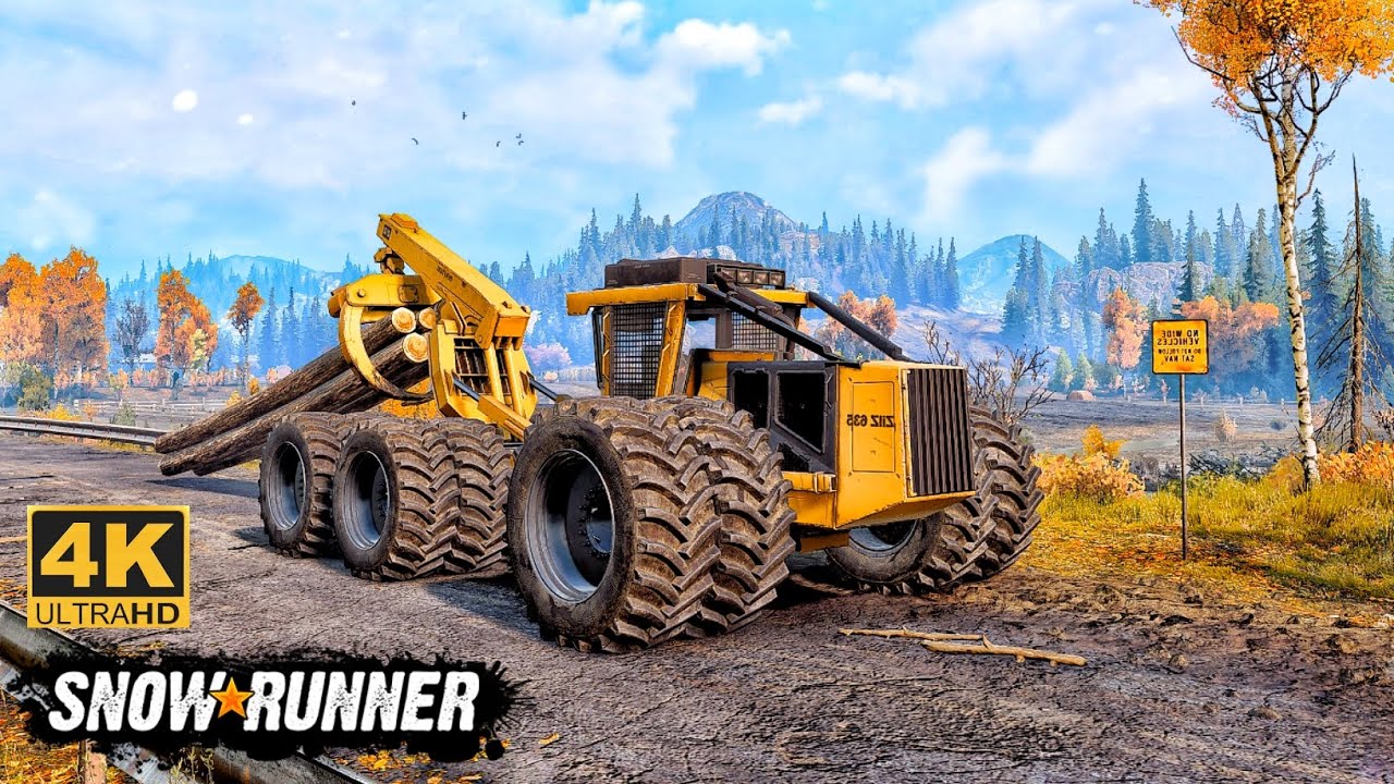 CAT 635 Struggling Towing Long Logs Through River Terrain In SnowRunner ...