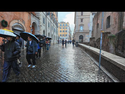Rome in the Rain 🌧️ | Cozy 30 Minute Walking Tour | Real Ambient Sound 4K