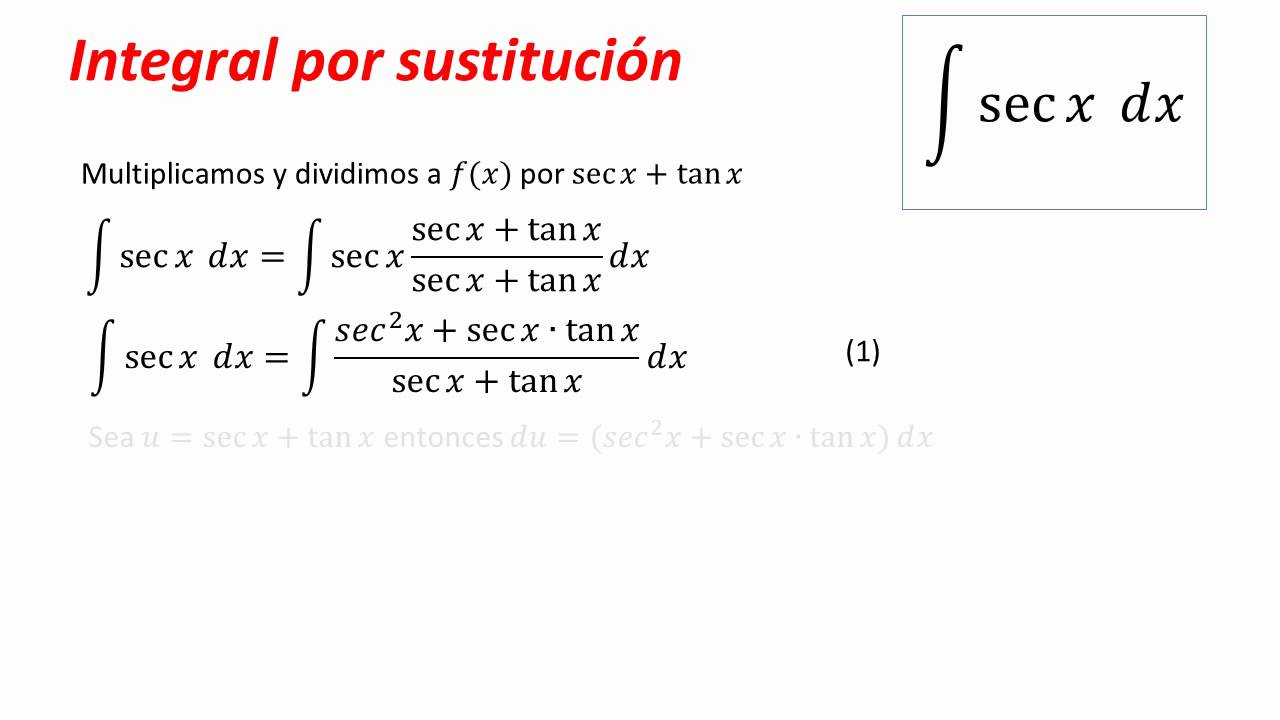 Integral Por Sustituci n Integral De Sec x Secante De X YouTube