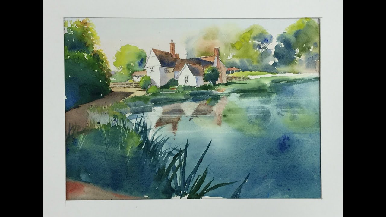 Watercolor landscape Parts 1& 2 -concept to completion-cottage and pond ...