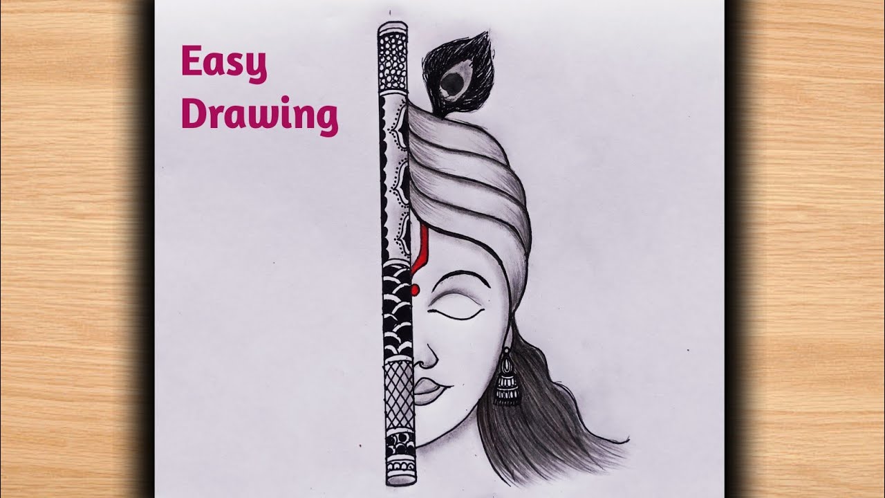 How to draw Krishna half face - Easy Pencil drawing for beginners ...