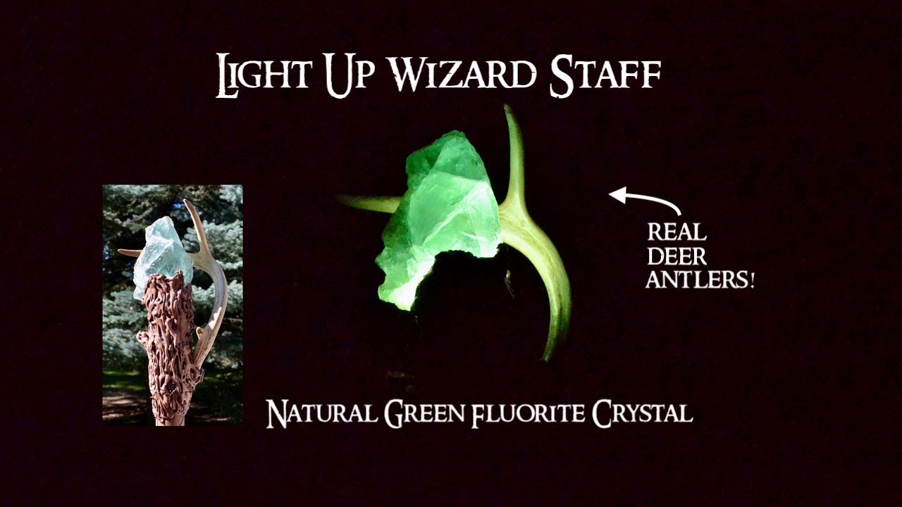 Light Up Green Fluorite Crystal Wizard Staff with antlers 09:07:23 SD ...