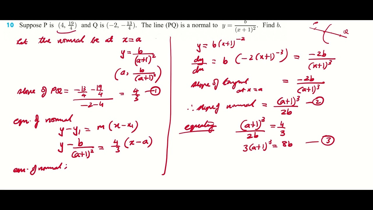 Given two points P and Q on the normal, and the equation of the curve ...