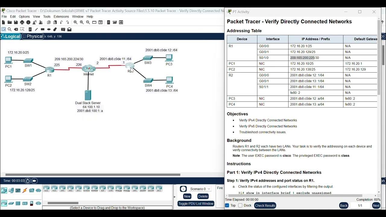 SRWE 1.5.10 Packet Tracer - Verify Directly Connected Networks - YouTube