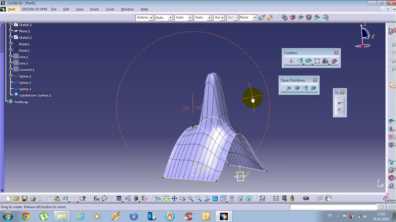 Catia imagine and shape Tutorial Net #Surface,Extruded,Revolve #4 - YouTube
