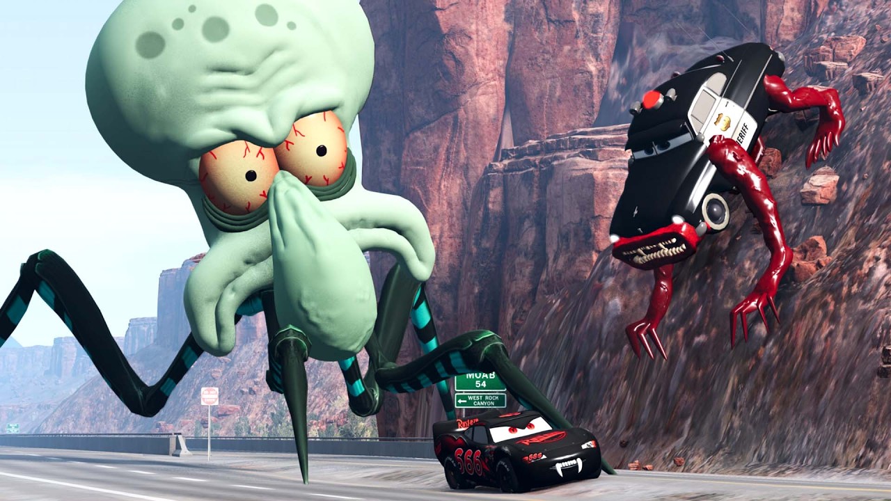 Epic escape from Lightning McQueen Eater, Squidward Eater, Sheriff ...