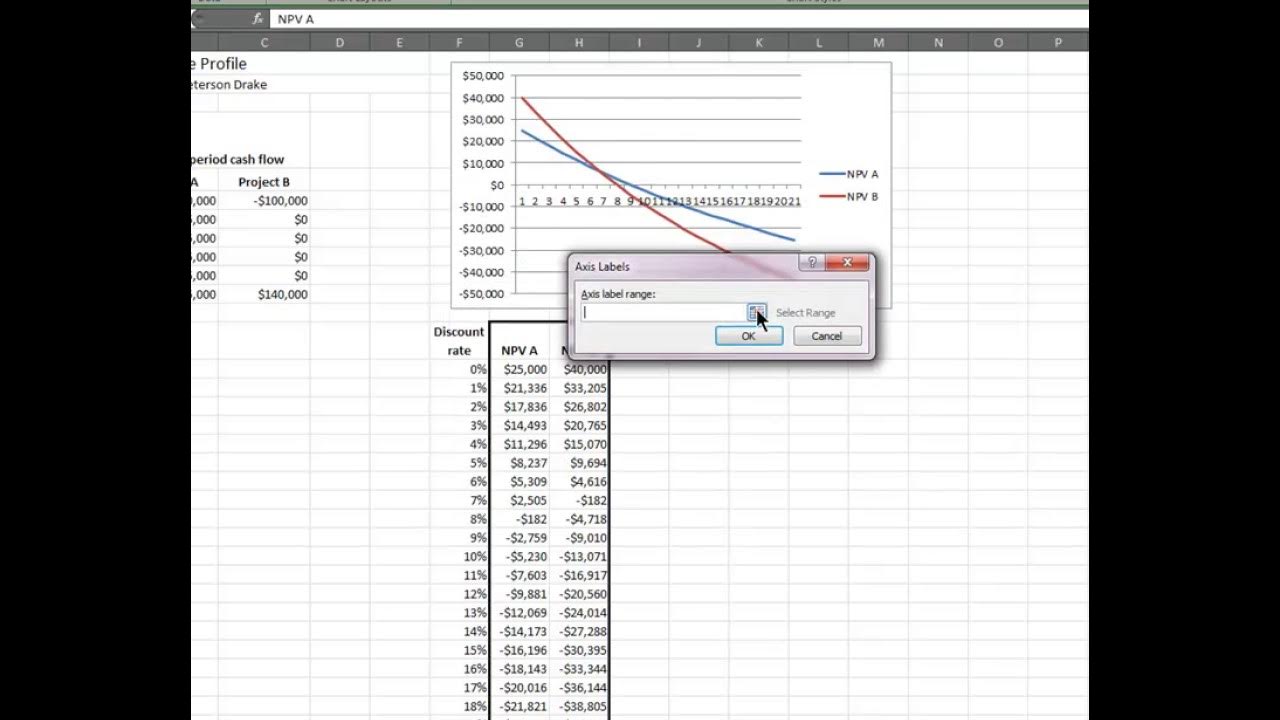 Creating a NPV profile in Excel - YouTube