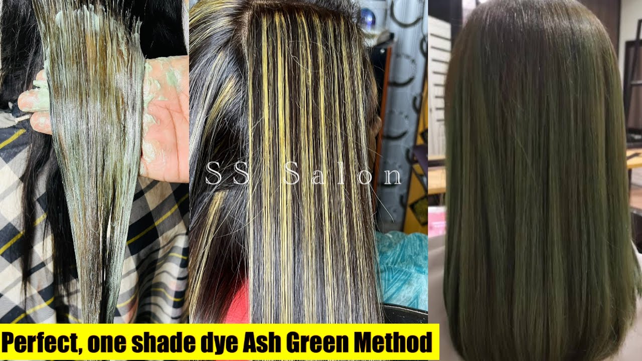 Ash Green base colour // one shade dye hair colour ash green highlights ...