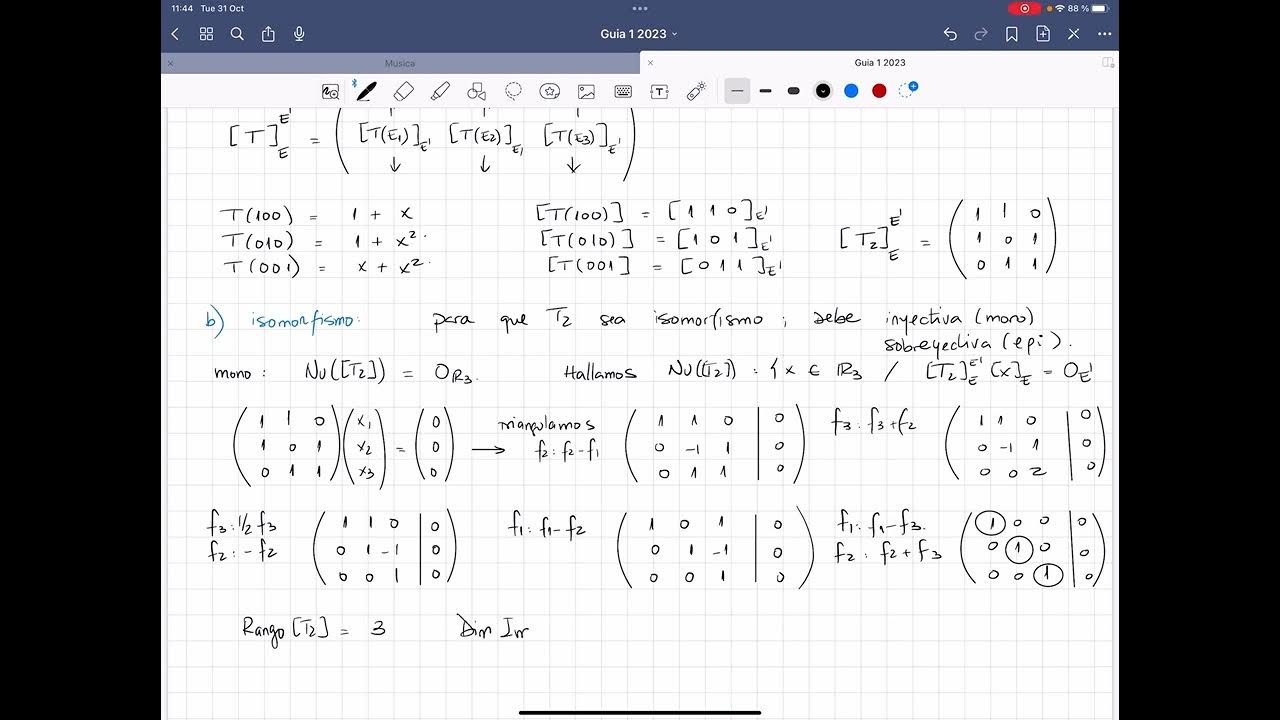 Ejercicio 17. Sea T2 ∈ L(R3, R2[x]) la transformación lineal. Isomorfismo. Matriz en base ...