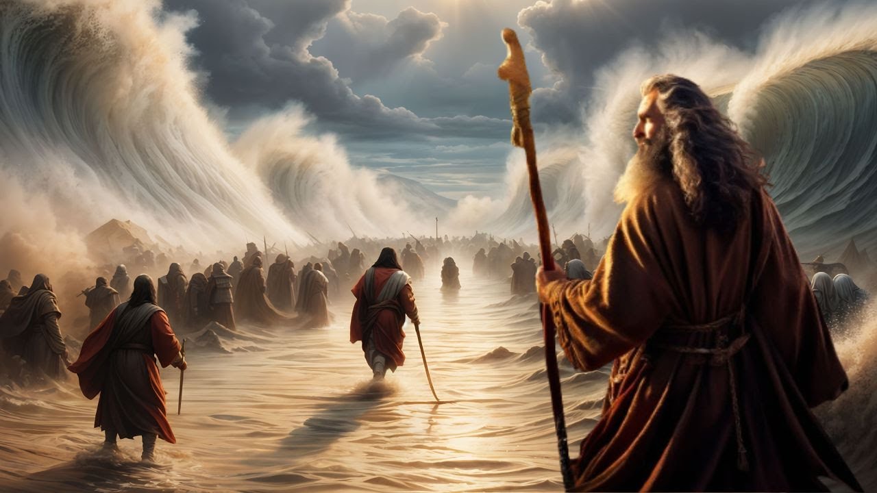 In the miracle of the Exodus -God divides the waters of the Red Sea to ...