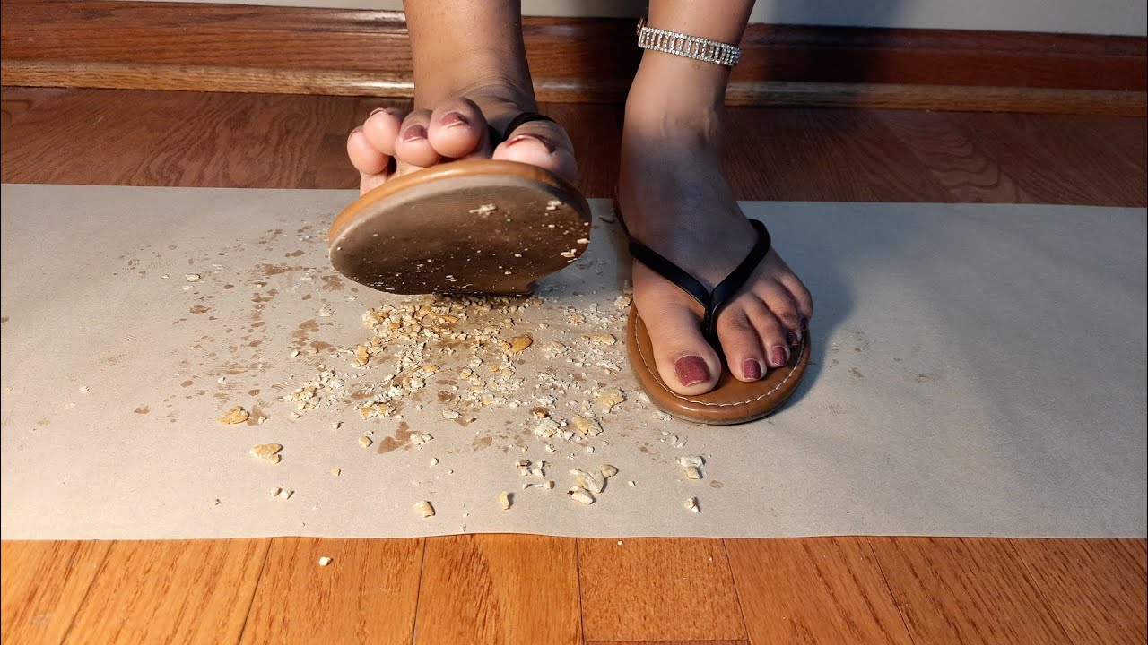 Crush cashews under summer flat sandals #asmr #crushing #sandals - YouTube
