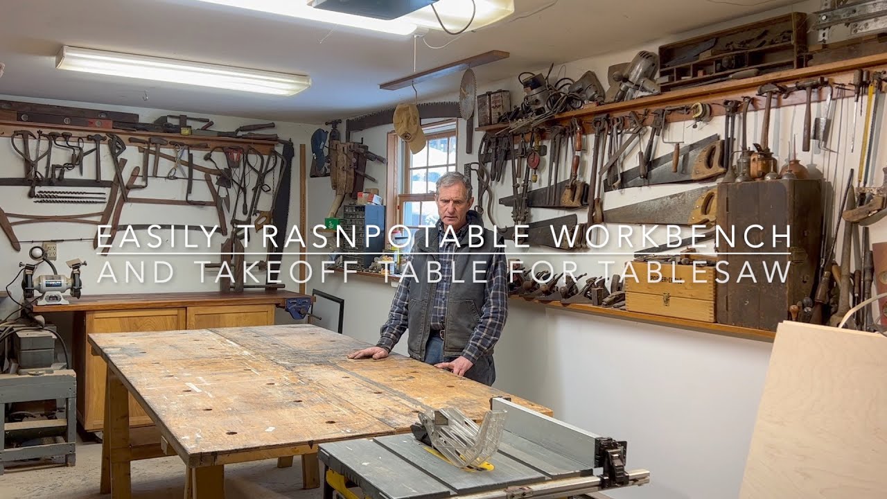 Easily portable workbench and takeoff table for tablesaw - YouTube