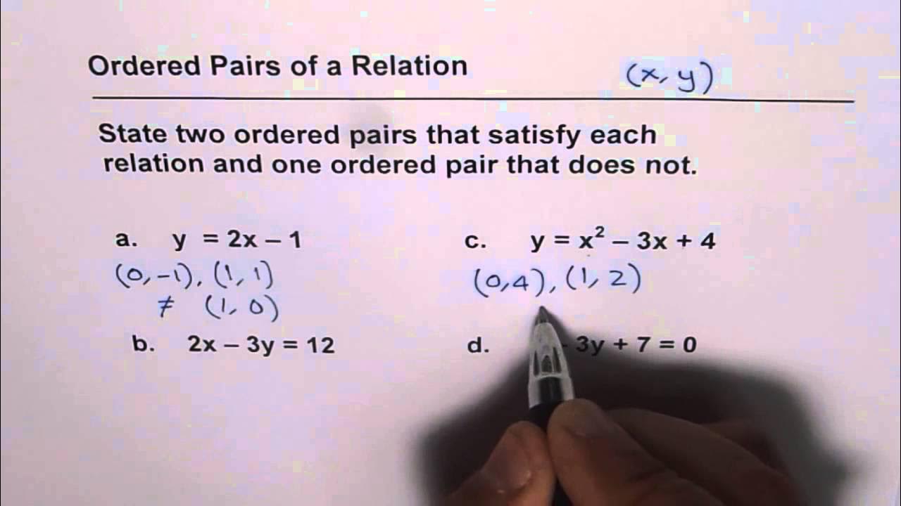 How to Find Ordered Pairs of a Relation - YouTube