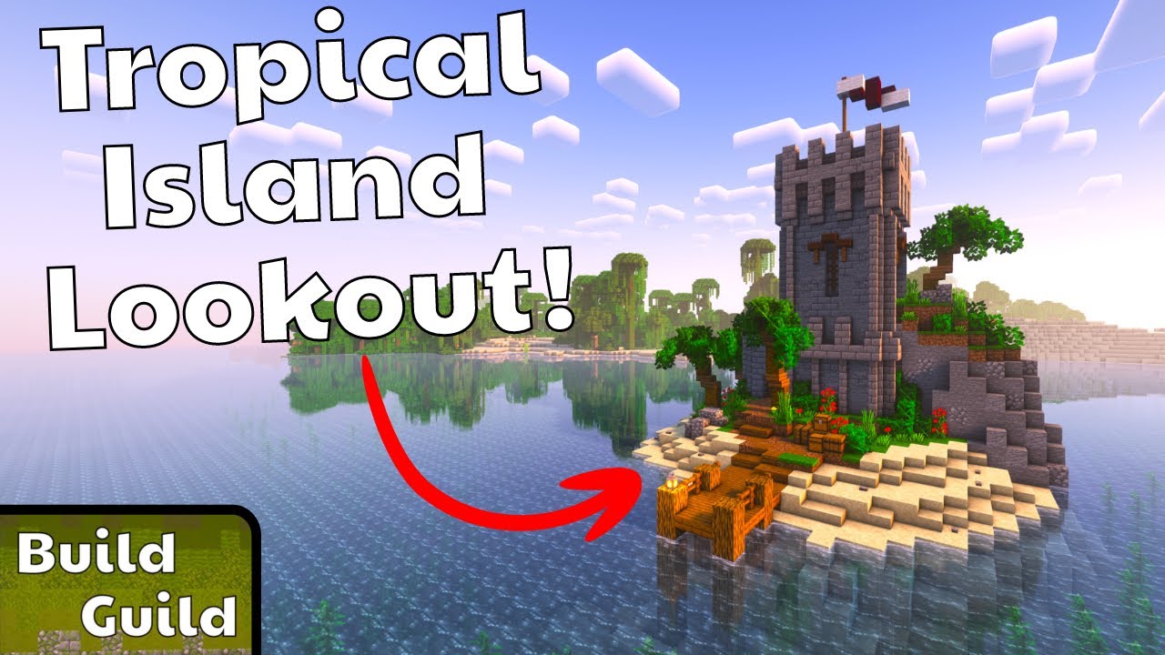 Tropical island lookout tower in minecraft! - YouTube