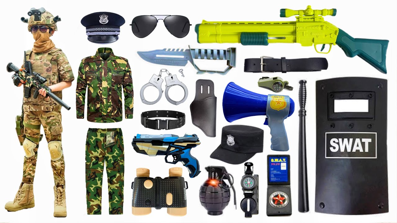 Special Police Weapons Toy set Unboxing-M416 guns, Gas mask, Glock ...