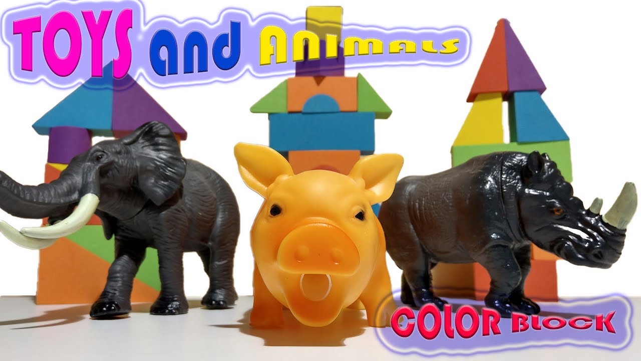 CARTOON COLOR BLOCK pig elephant hippo rhino colors shapes in English ...