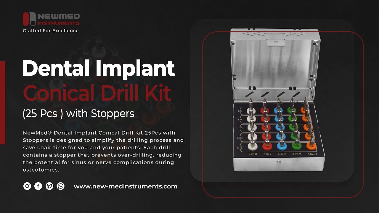 Dental Implant Conical Drill Kit | 25Pcs with Stoppers | New Med ...