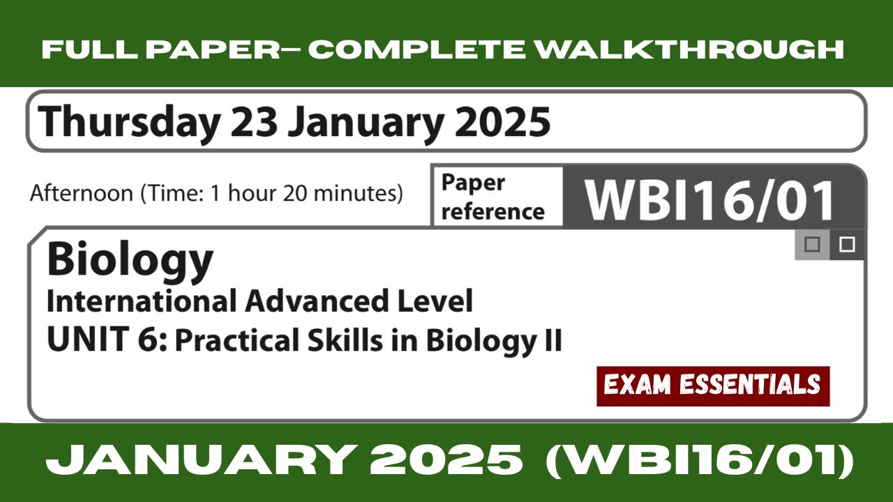 Edexcel IAL Biology Unit 6 | WBI16/01 January 2025 | Full Paper ...