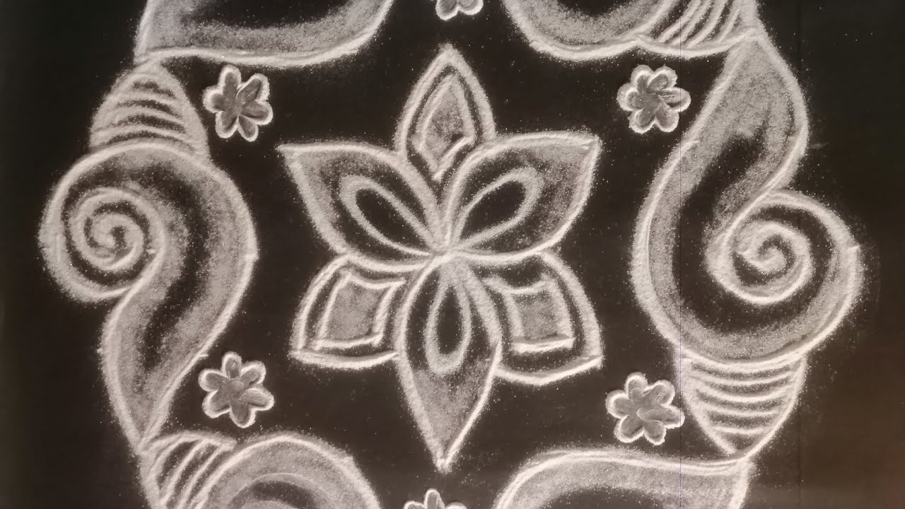 Sangu kolam flower and conch kolam | 9-5 inter dots kolam - YouTube