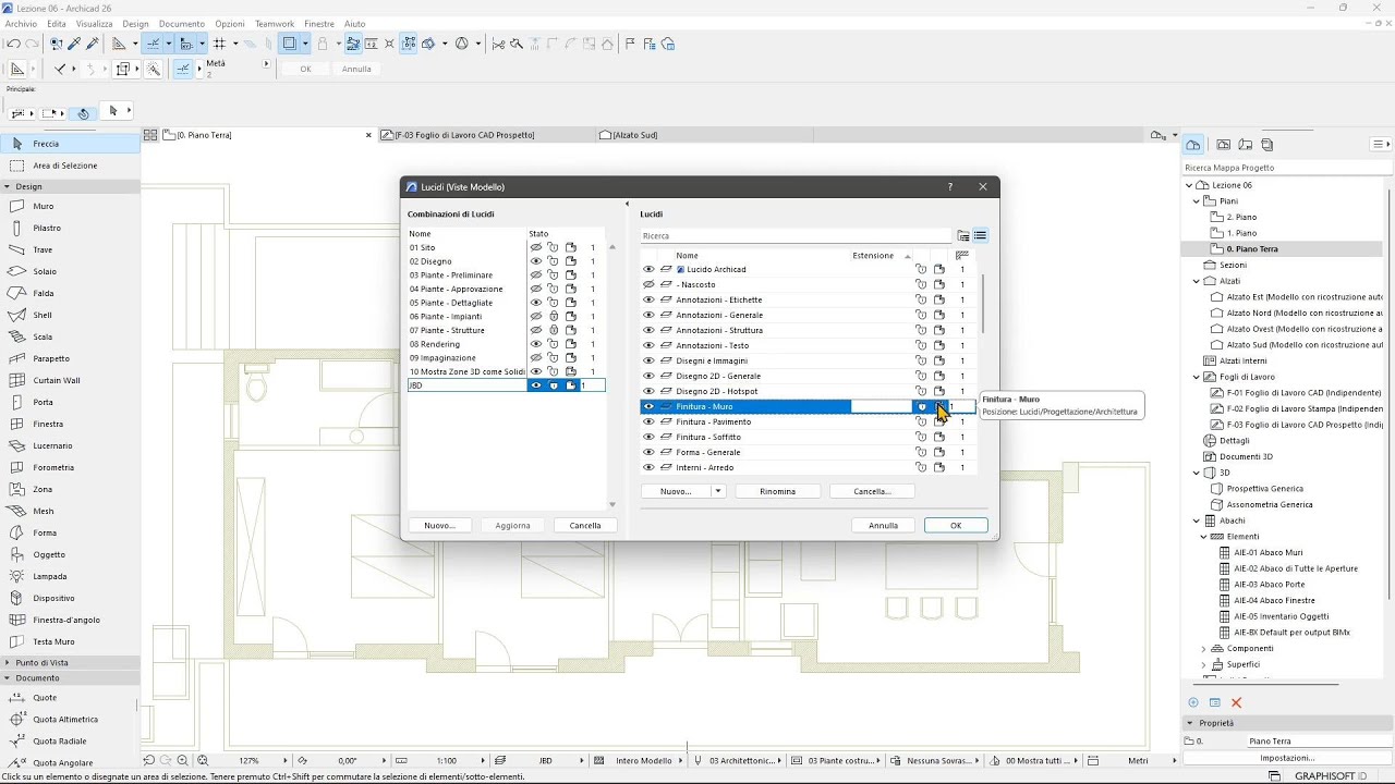 ARCHICAD - Lezione 06 - Interoperabilità CAD-BIM, Livelli, Lucido, Sottolucido, Combinazioni ...