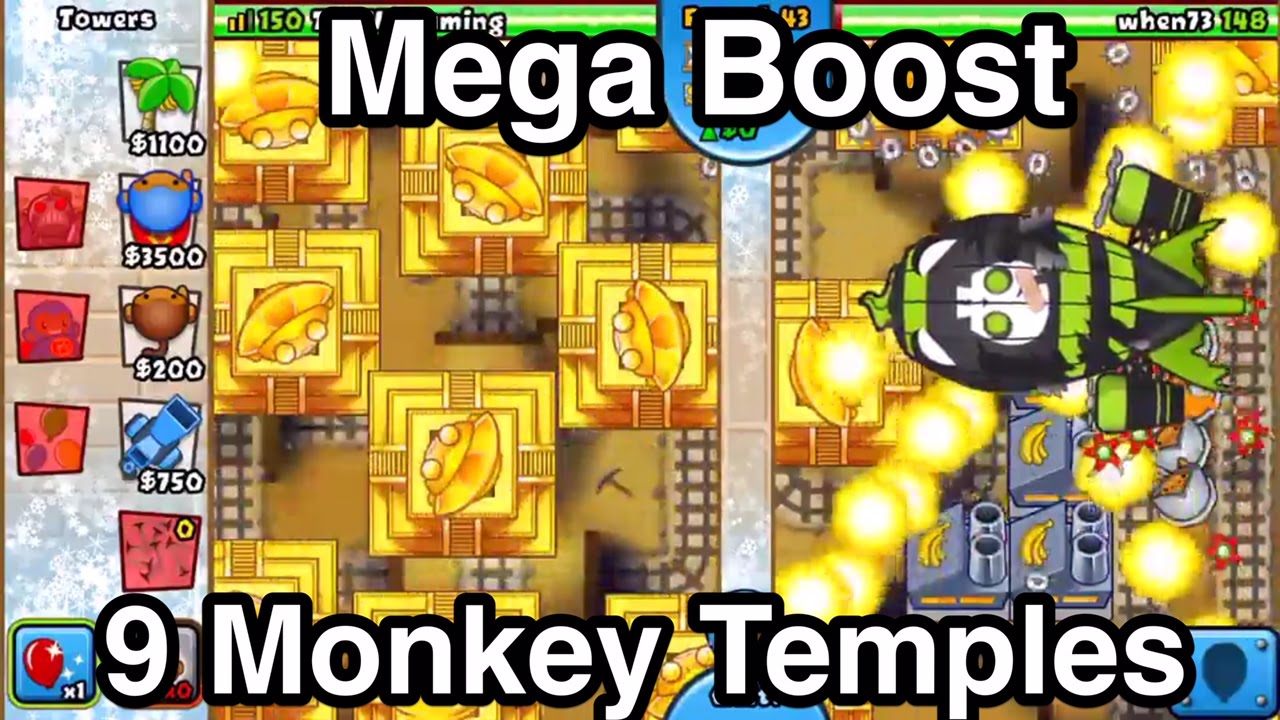 Bloons TD Battles || Club Mega Boost - 9 Monkey Temples - LATE GAME ...