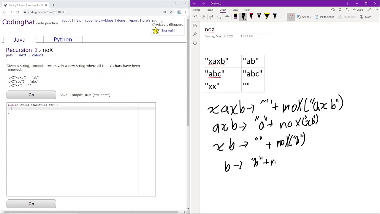 Recursion - 1 (noX) Java Solution || Codingbat.com - YouTube Recursion - 1 (noX) Java Solution || Codingbat.com - YouTube