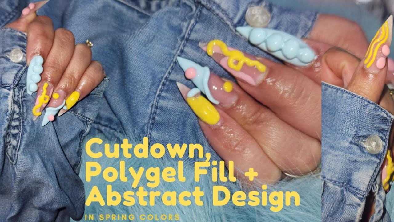 Cutdown, Polygel Fill + Abstract Design in Spring Colors - YouTube