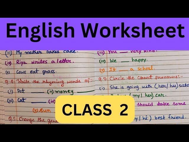 Cbse Class 2 English Worksheets For Pronoun Video Classes