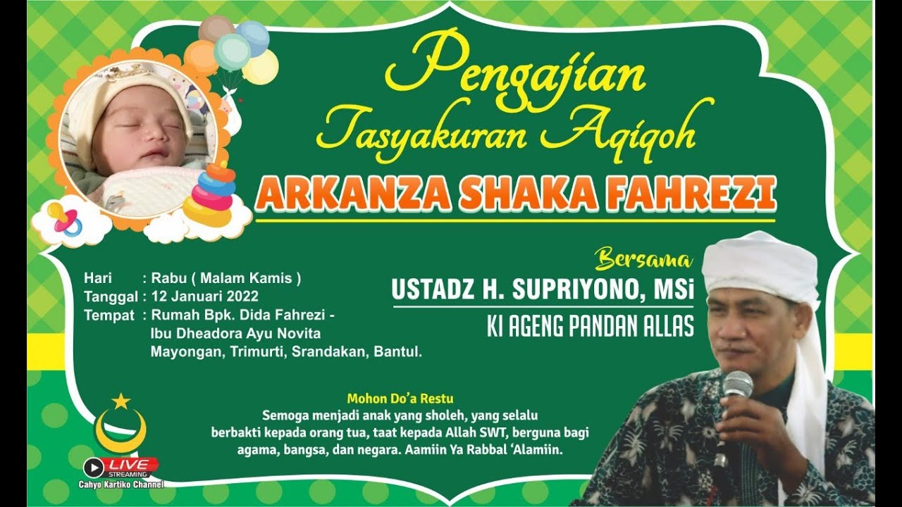 LIVE STREAMING PENGAJIAN TASYAKURAN AQIQAH ARKANZA SHAKA FAHREZI ...